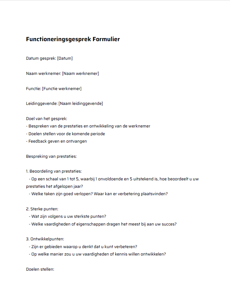 Functioneringsgesprek formulier voorbeeld - Maken & Downloaden